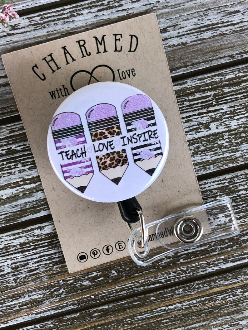 Teach/love/inspire/teacher Badge Reel/teacher Badge - Etsy