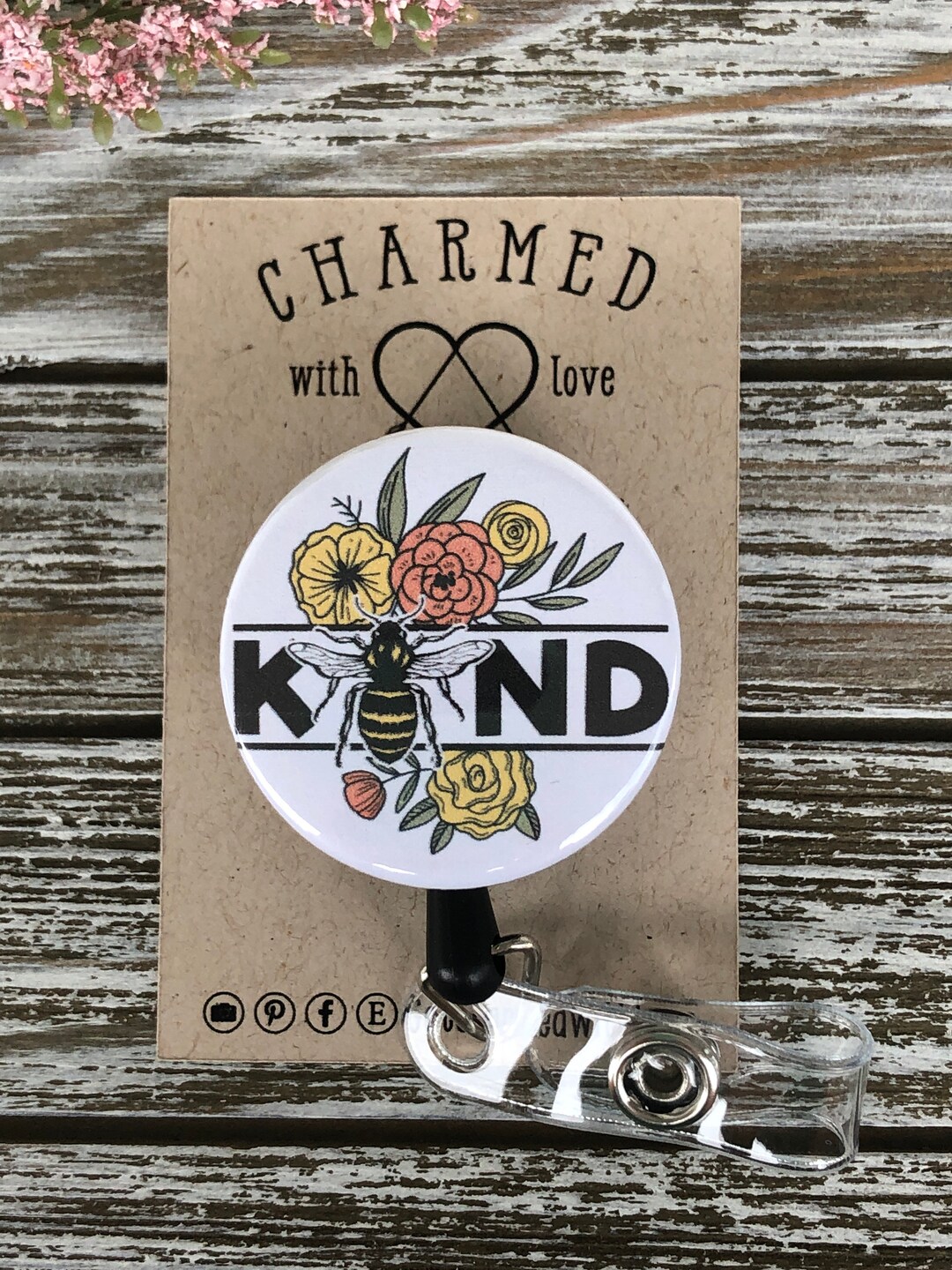 Be Kind Badge Holder/be Kind/floral Badge Reels/cute Badge Holders - Etsy