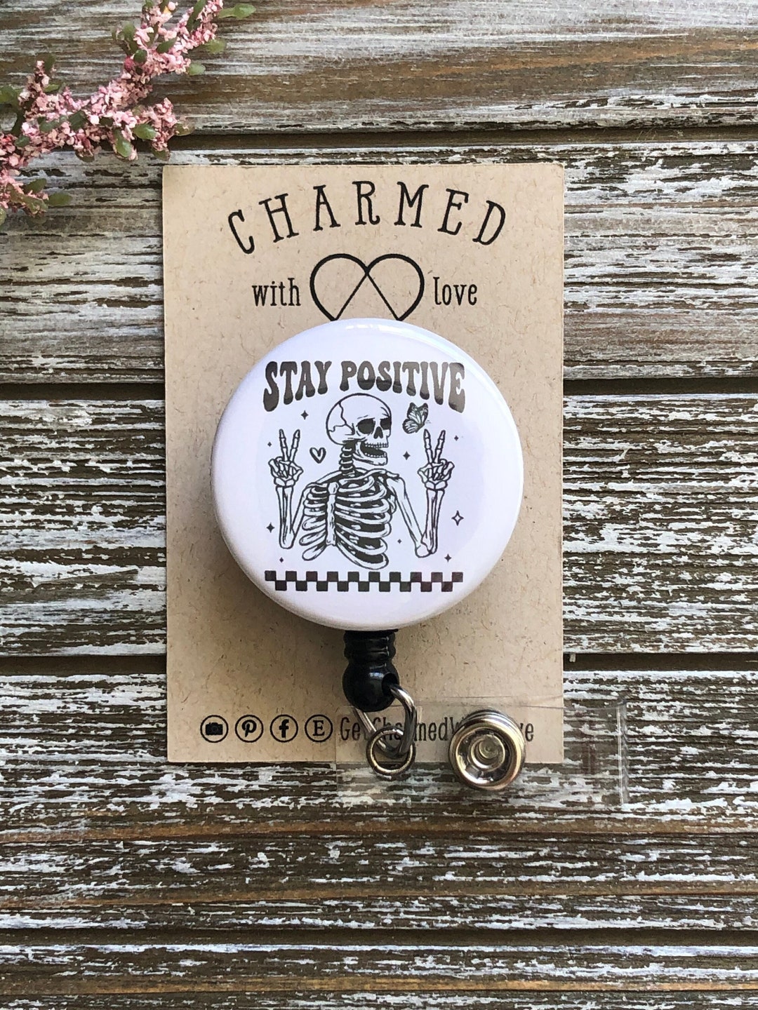 Stay Positive Badge Reel/skeleton Badge Reel/badge Reels - Etsy