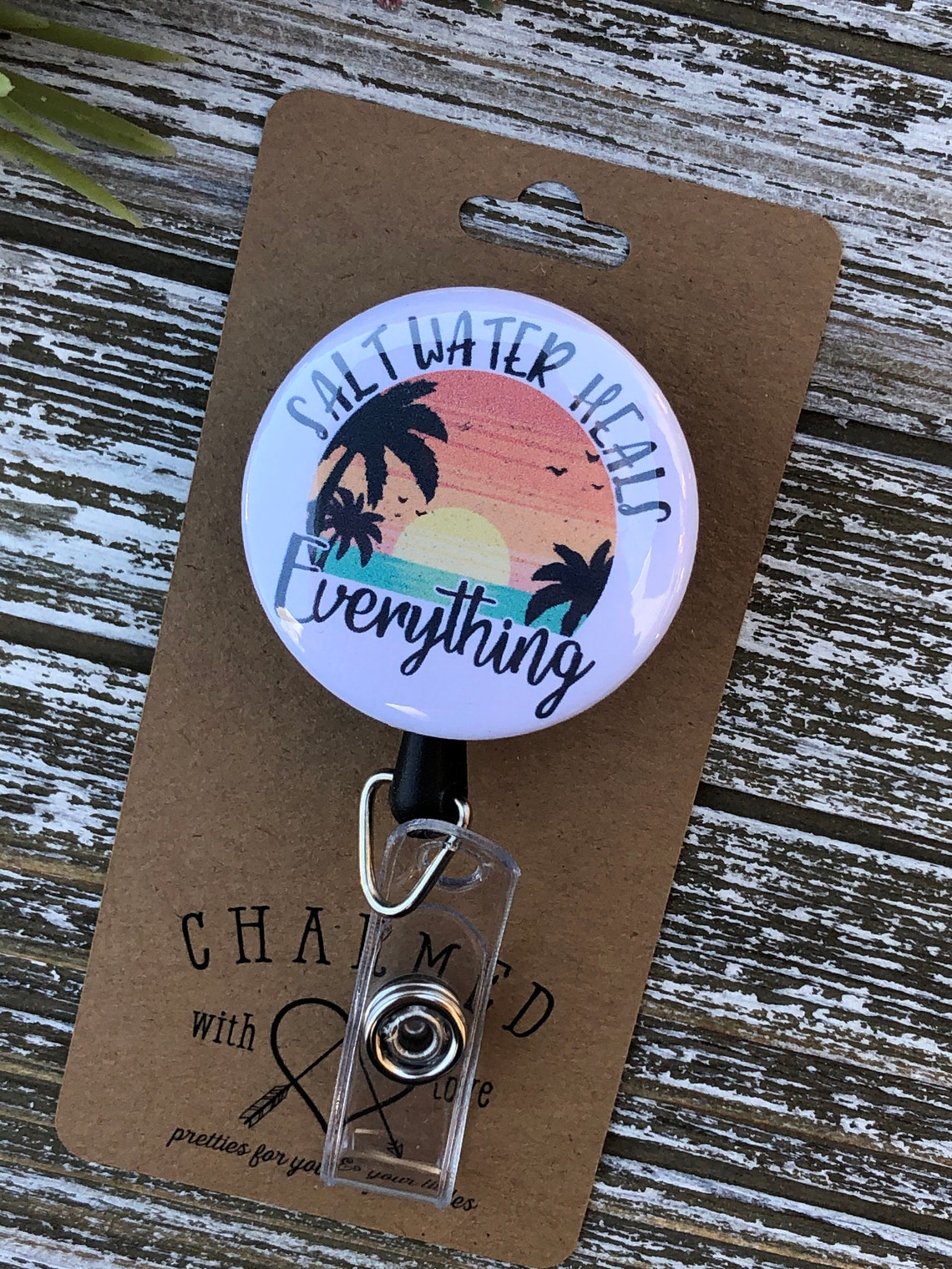 Cute Badge Holder/fun Badge Reel/salt Water Heals Everything - Etsy
