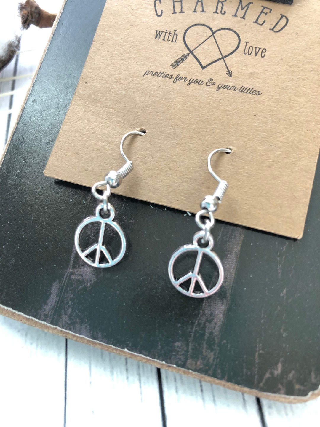 Peace Sign Earrings/peace Earrings/peace Jewelry/peace Sign Dangle ...
