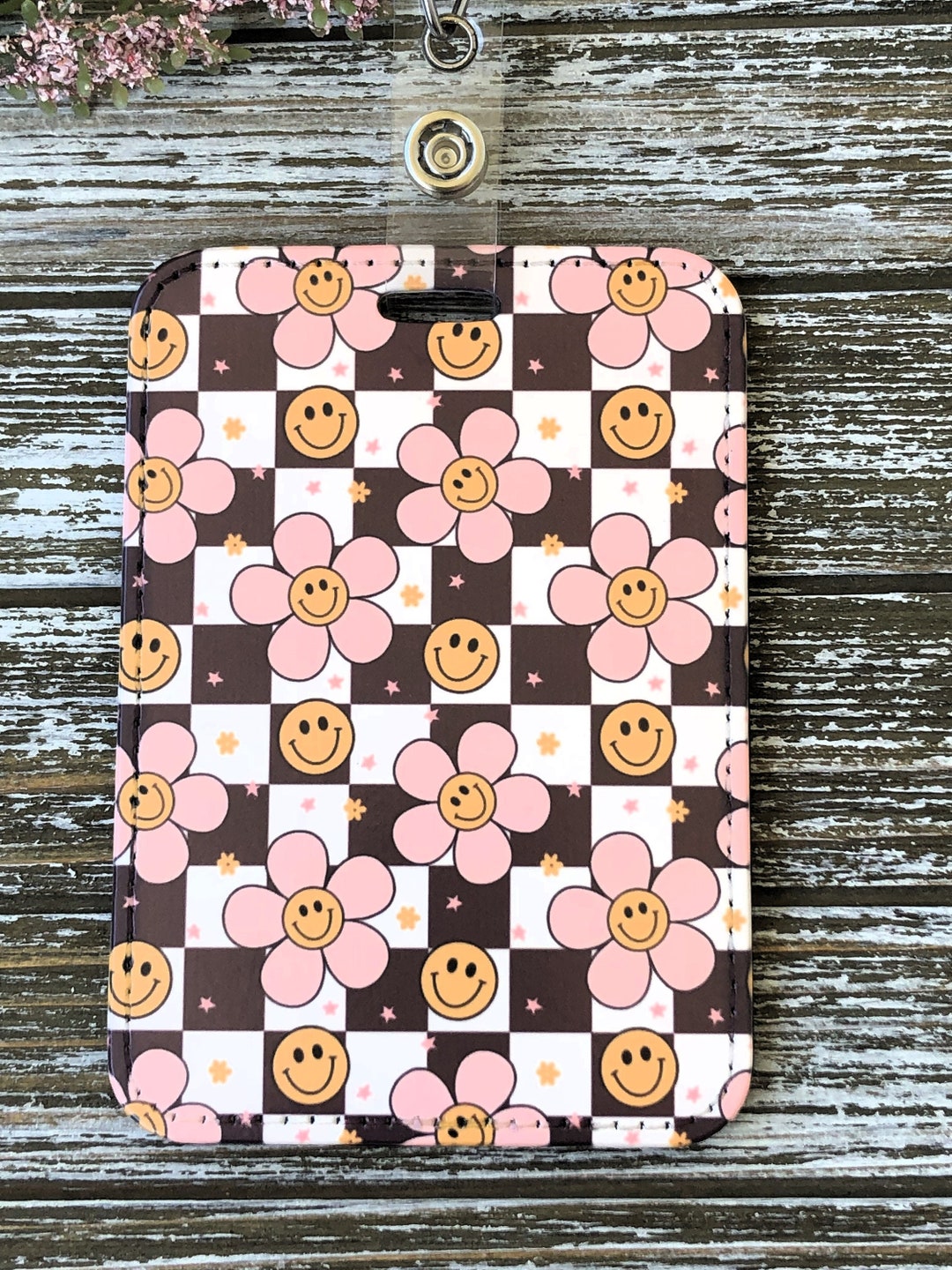 Retro Smiley ID Holder/boho ID Holder/retro ID Holder - Etsy