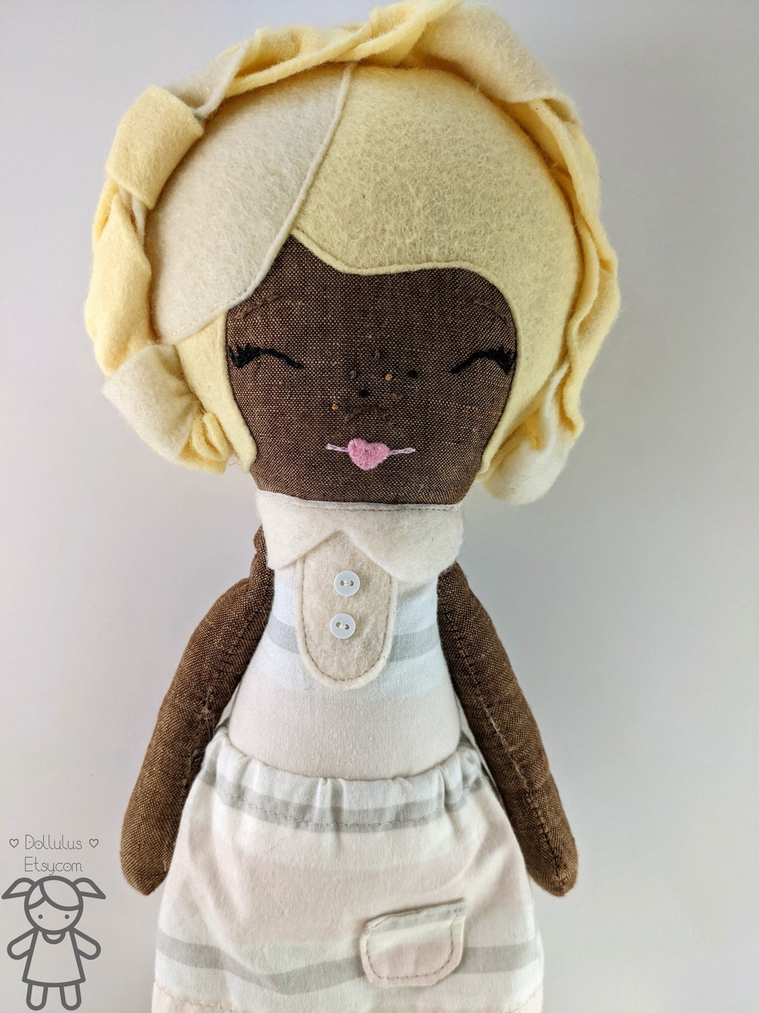 Sweet CLOTH DOLL Softie Plushie Art Collector Rag Sewn Hand Home Made ...