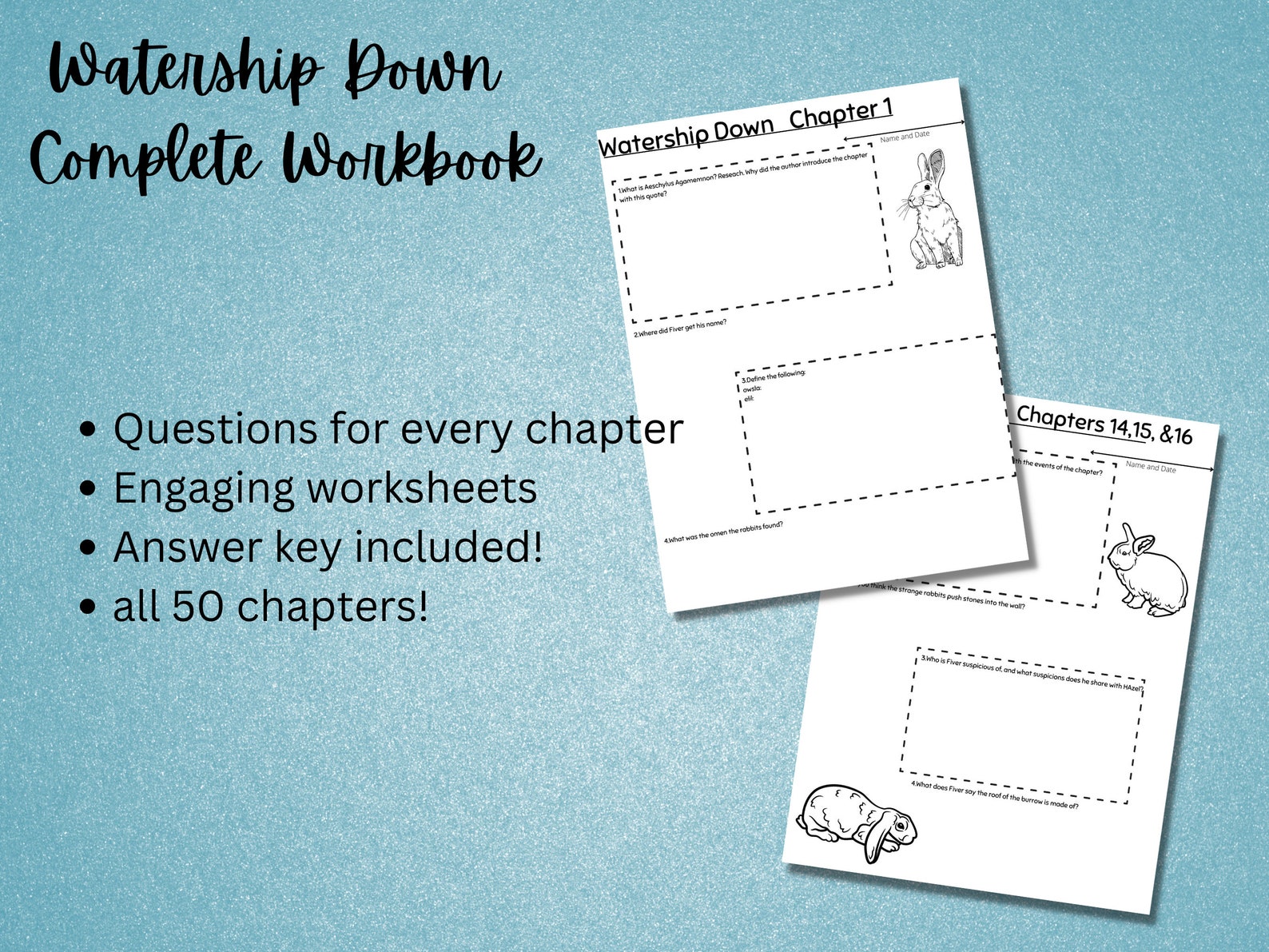 Printable PDF Watership Down Workbook, Chapter by Chapter Questions and ...