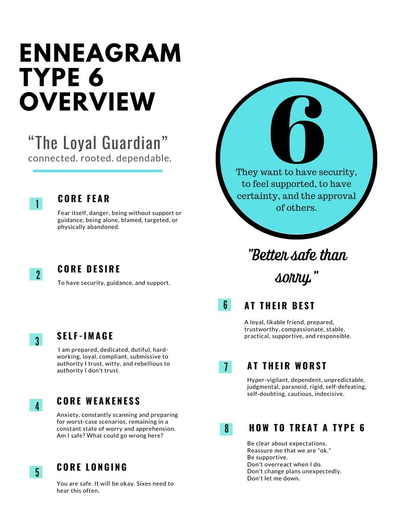 Enneagram Type 6 PDF Printable Personality Overview - Etsy