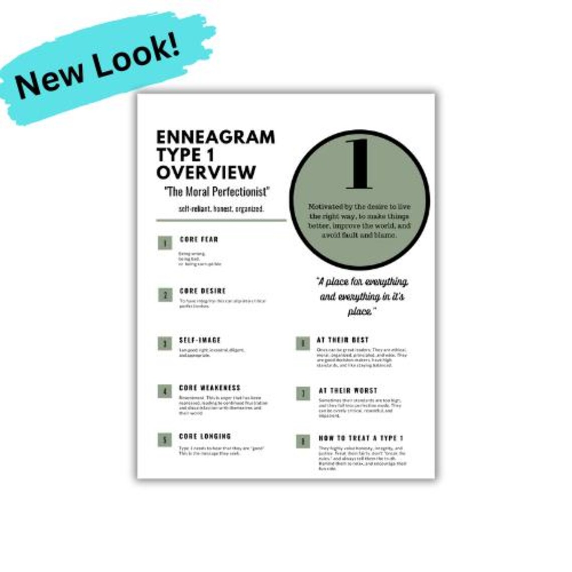 Enneagram PDF Type 1 Printable Personality Overview - Etsy