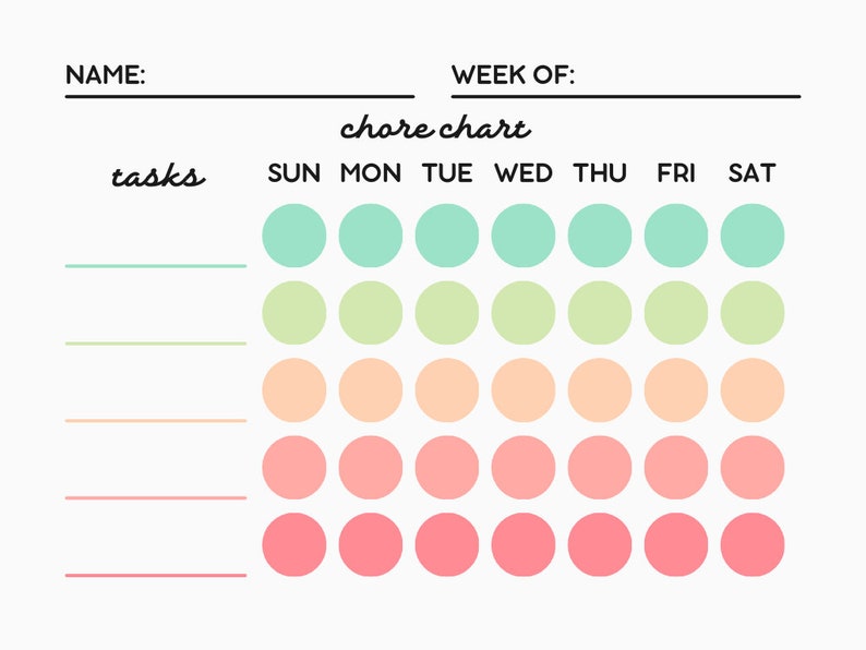 Kids Chore Chart, Weekly Chore Chart for Kids, Fill in the Blank Chores ...