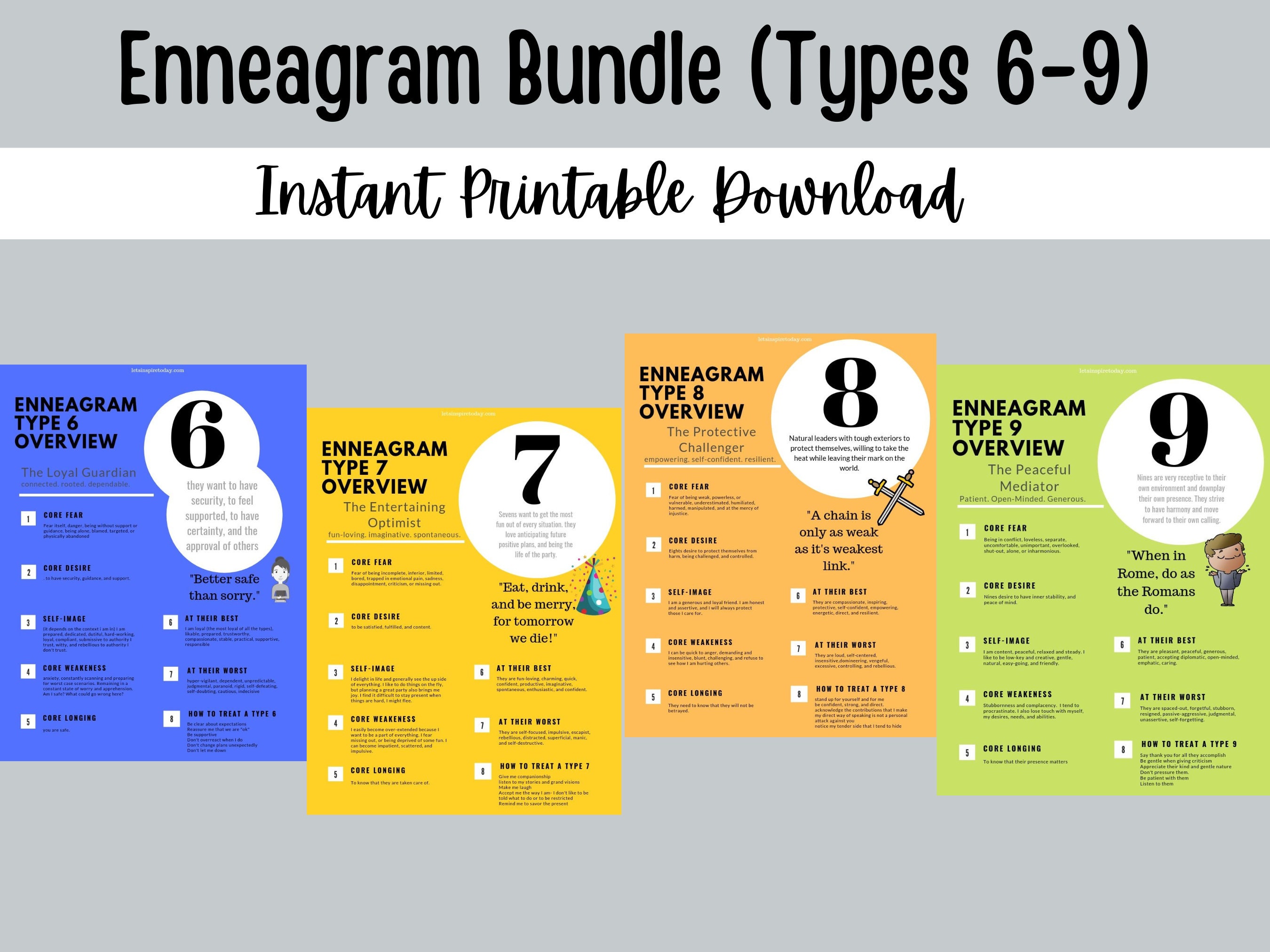 Enneagram PDF Personality Types Printable Bundle (types 6-9) - Etsy