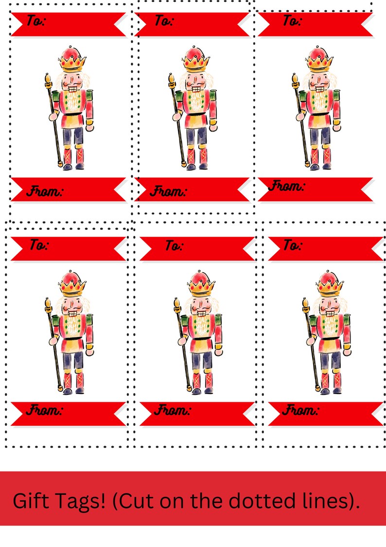 Printable Nutcracker Gift Tags: Festive Christmas Tags (digital ...