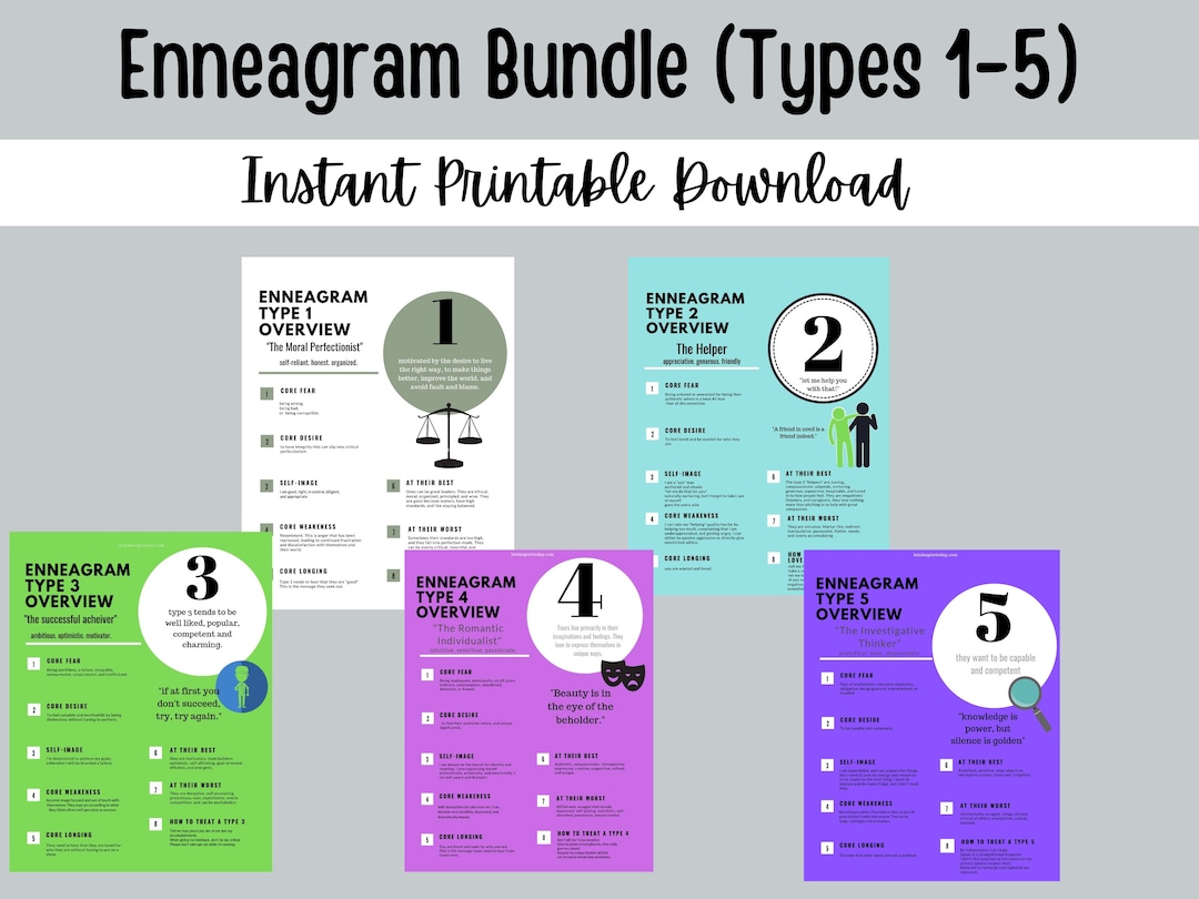 Enneagram Personality Types PDF Printable Overview Bundle (types 1-5 ...