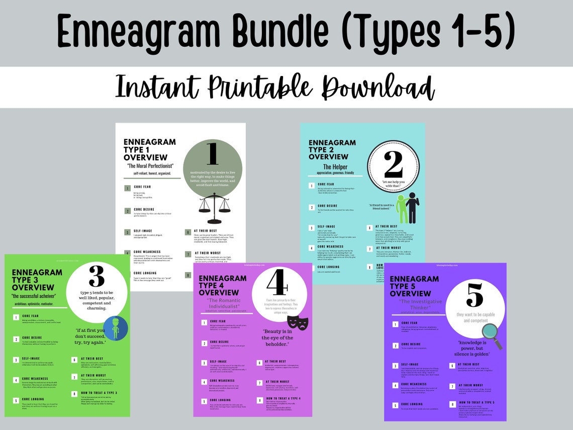 Enneagram Personality Types PDF Printable Overview Bundle (types 1-5 ...