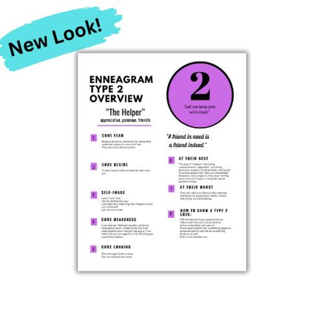 Enneagram Type 2 PDF Printable Personality Worksheet Overview - Etsy