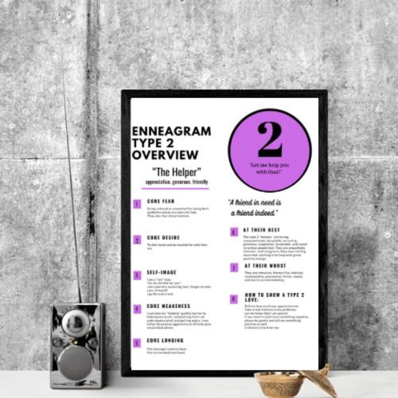 Enneagram Type 2 PDF Printable Personality Worksheet Overview - Etsy