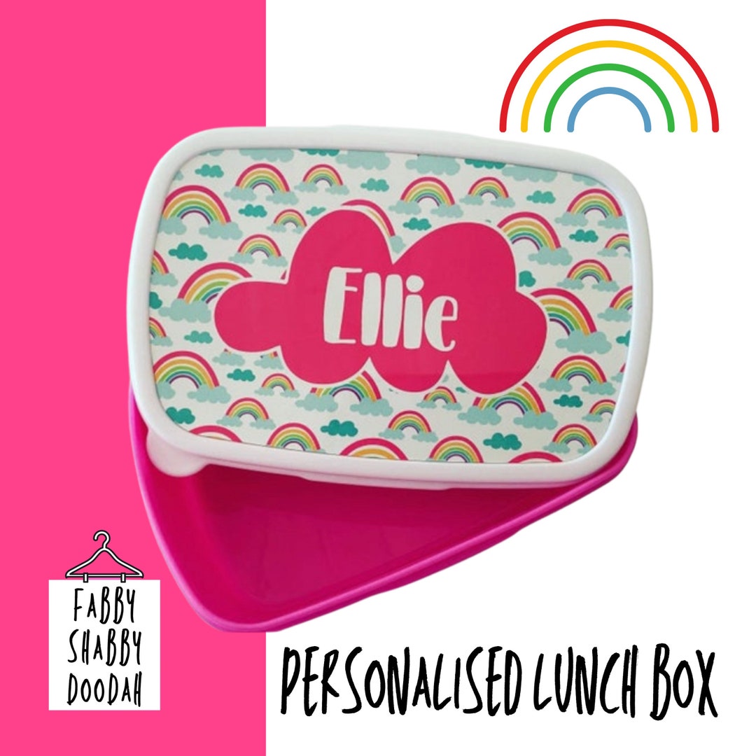 Personalised Rainbow Themed Lunch Box / Plastic Food Storage Pot ...