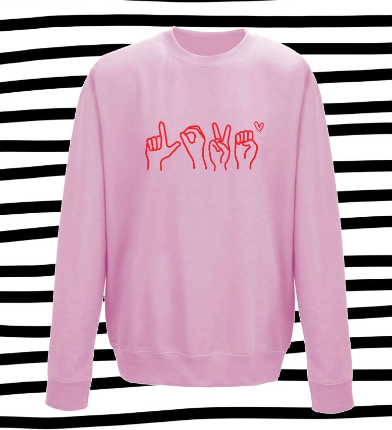 ASL American Sign Language LOVE Print Baby Pink Sweater / | Etsy