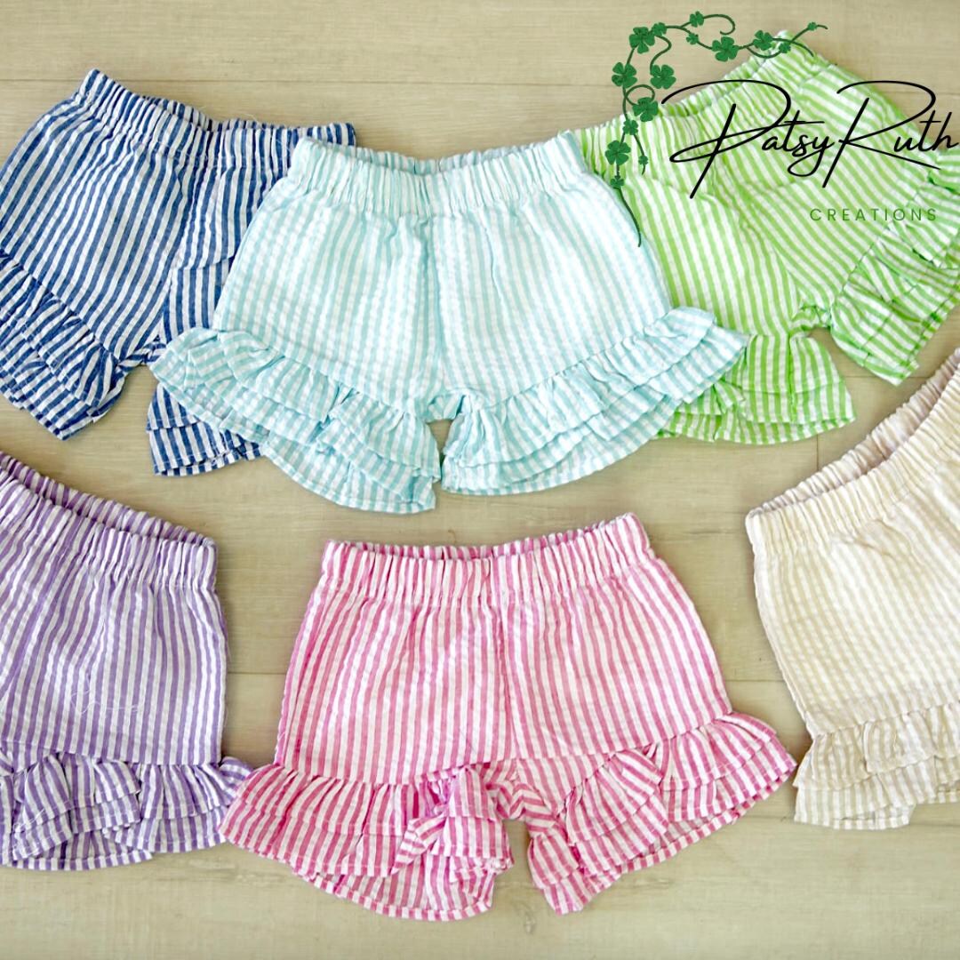 Monogrammed Seersucker Ruffle Shorts-baby Monogrammed Shorts-seersucker ...