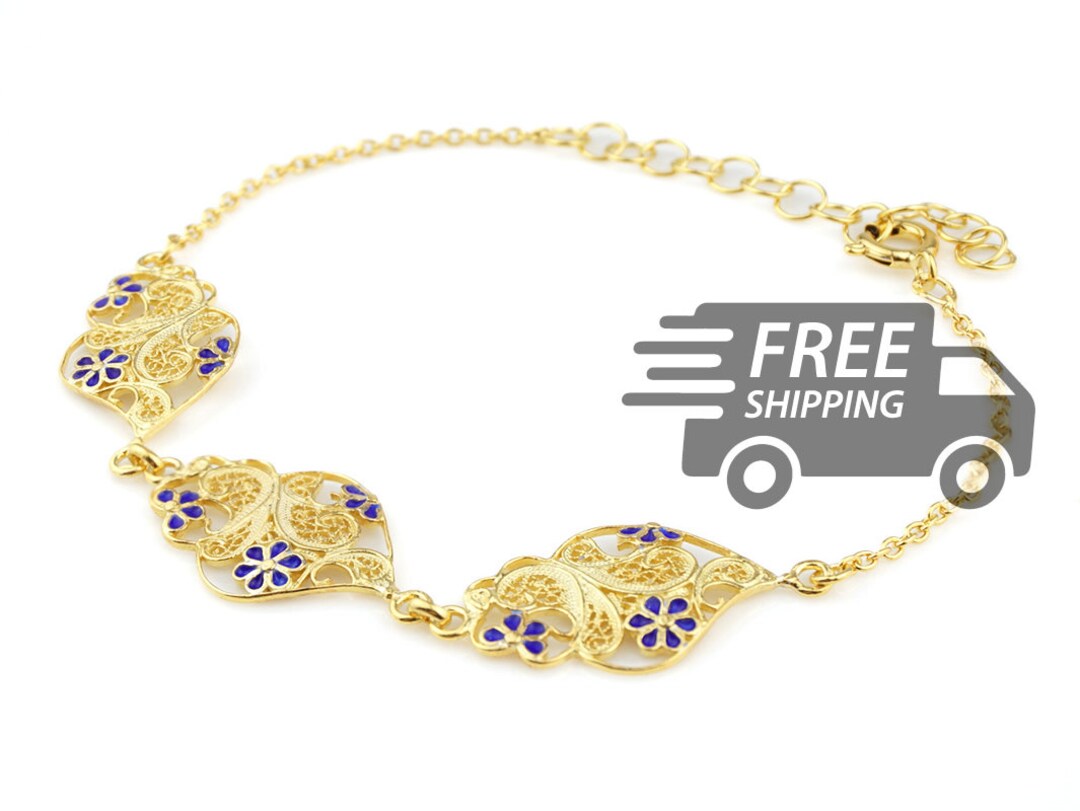Portuguese BRACELET 3 Hearts & Enamel Viana Traditional Antique ...