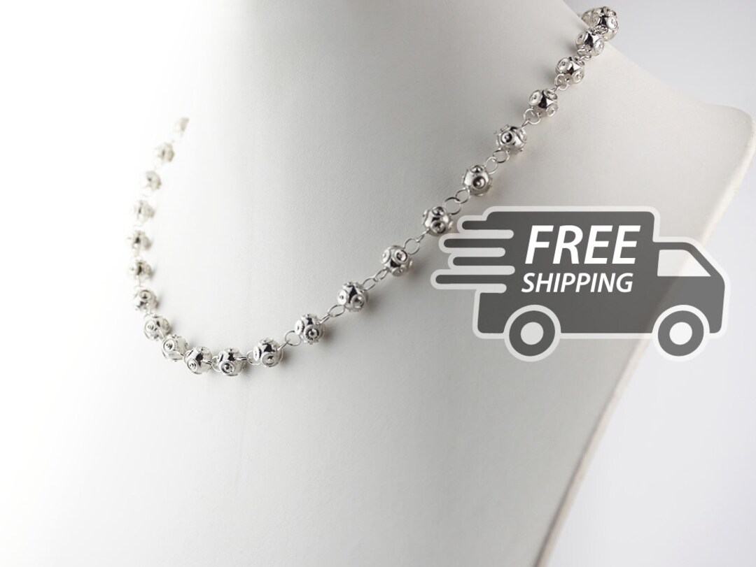 Portuguese Filigree Necklace: Small Viana Beads, 925 Sterling Silver ...