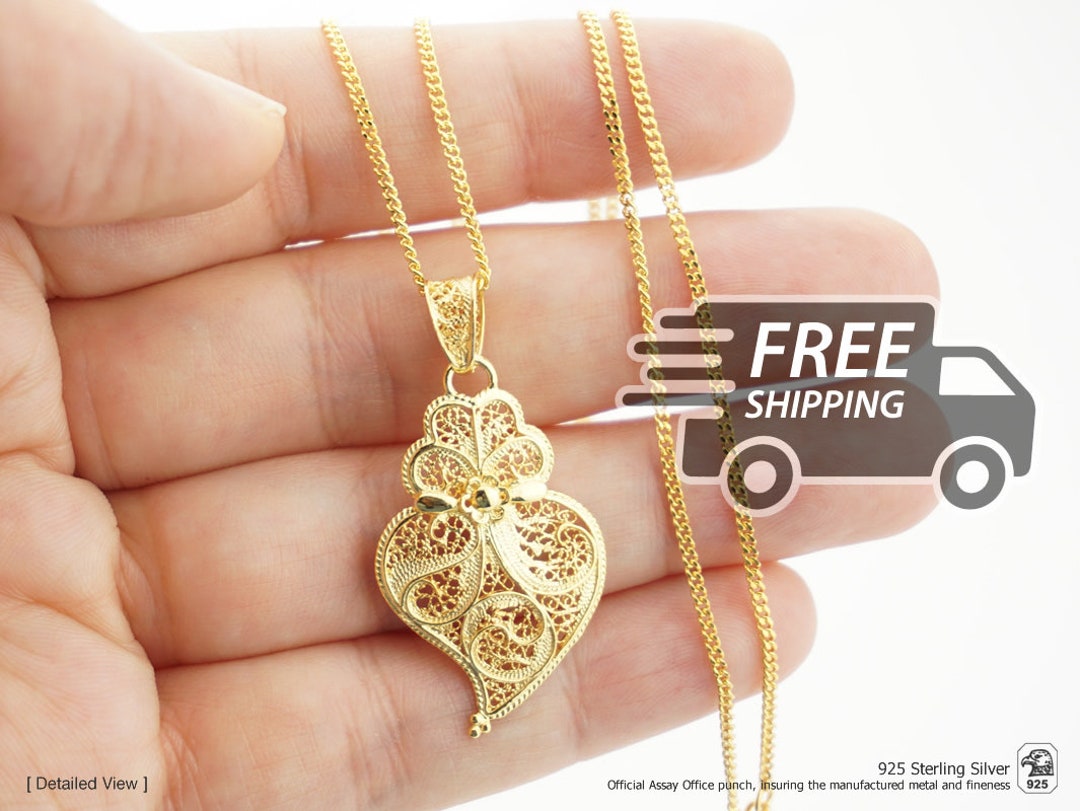 Portuguese Filigree PENDANT Small Minhoto With Necklace Traditional ...