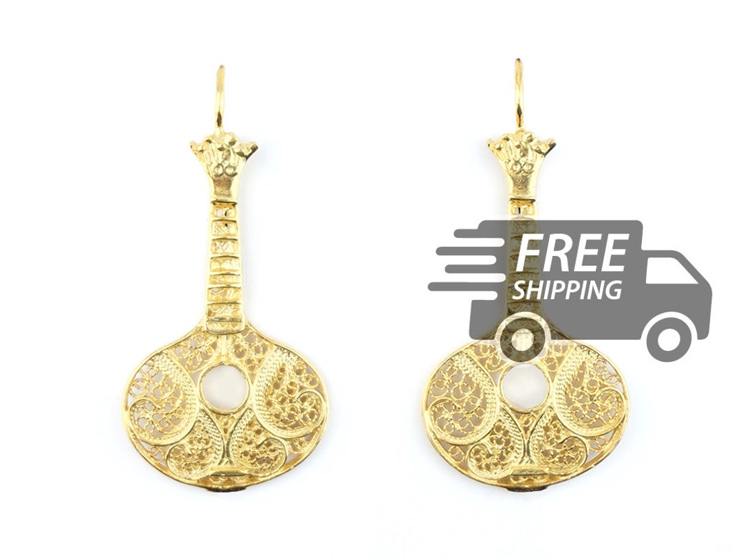 Portuguese Filigree EARRINGS Fado Guitar Viana Traditional Antique ...