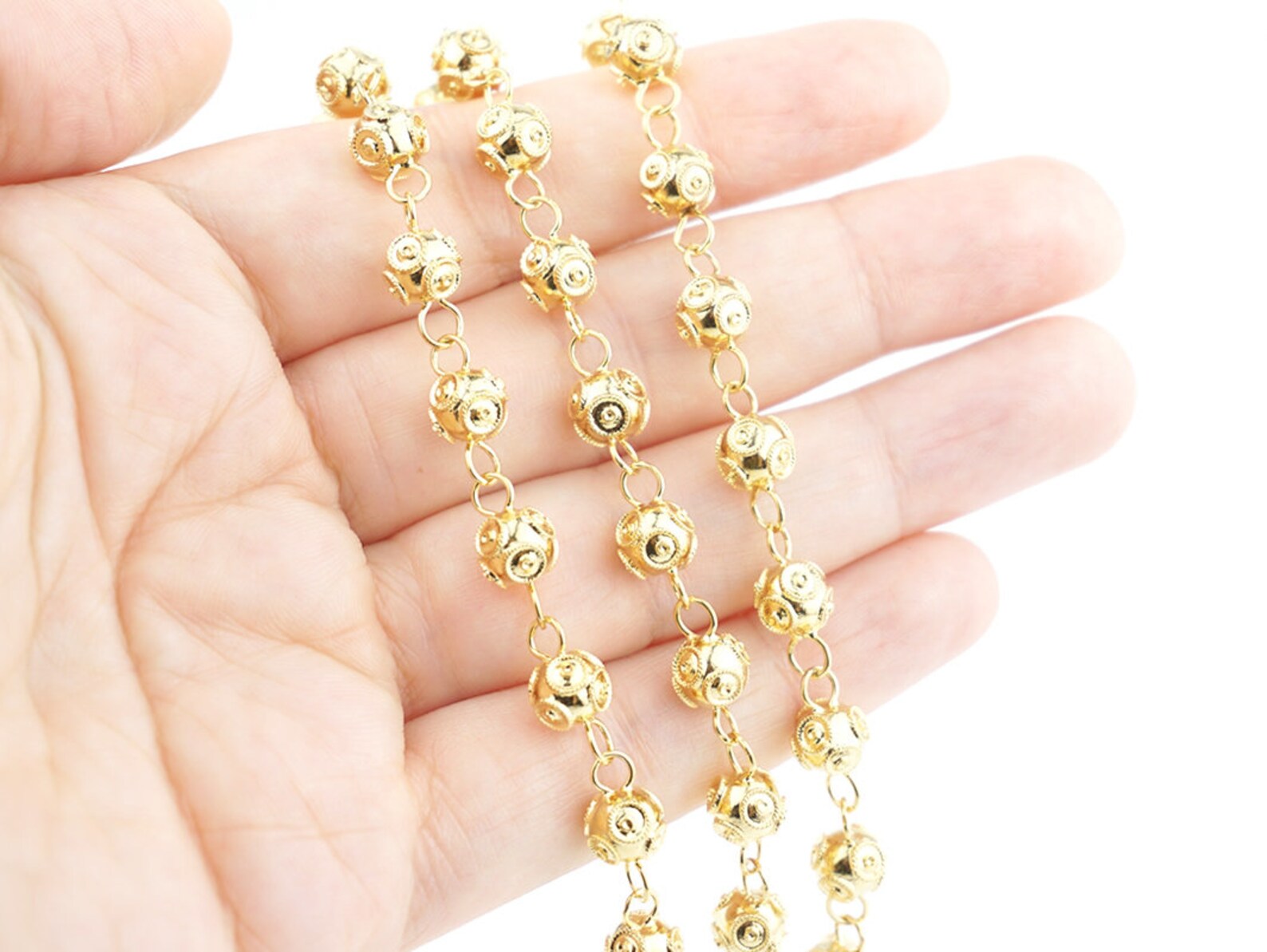 Portuguese Filigree Necklace: Small Viana Beads, Gold Plated 925 ...