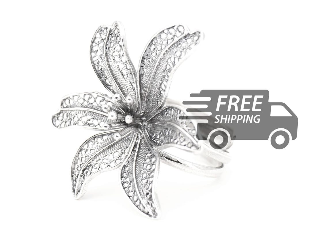 Portuguese Filigree RING Large Flower Adjustable Size Viana Traditional ...