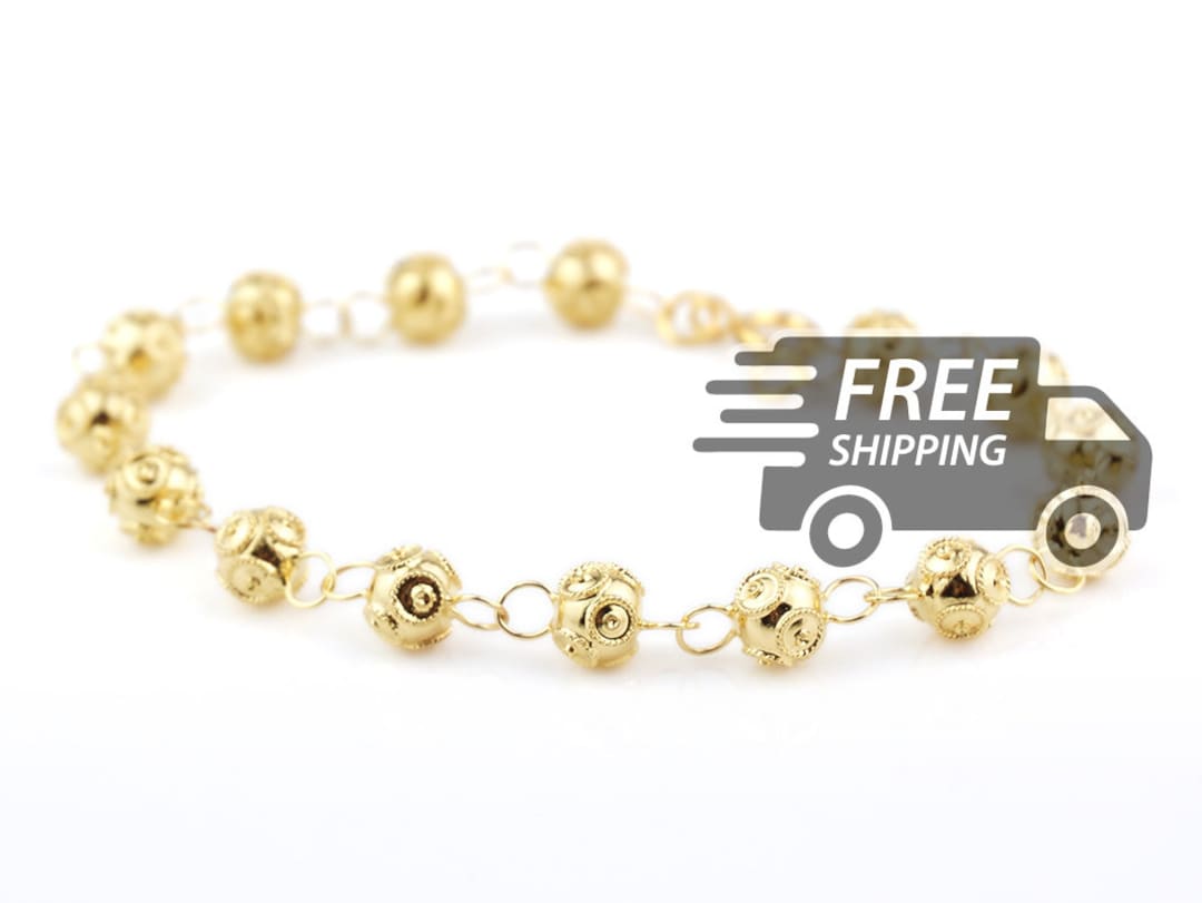 Portuguese Filigree Bracelet: Small Viana Beads, Gold Plated 925 ...