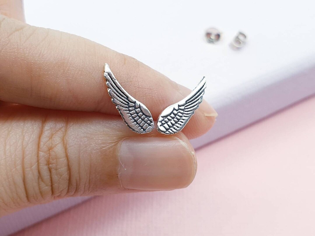 12 Mm Tiny Angel Wing Stud Earrings, 925 Sterling Silver Earrings ...