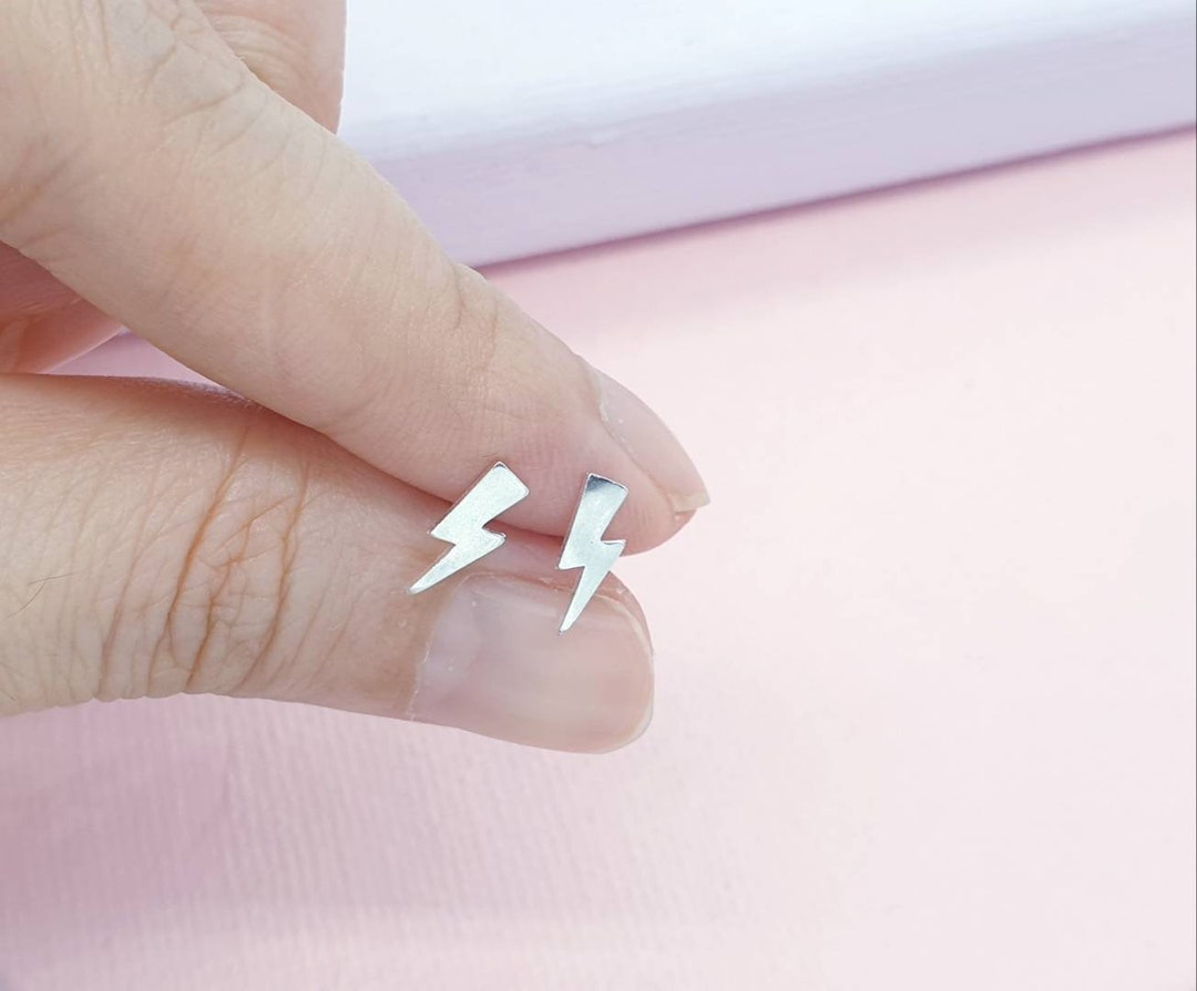 8 Mm Thunderbolt Lightning Bolt Studs, Lightning Bolt Earrings, 925 ...