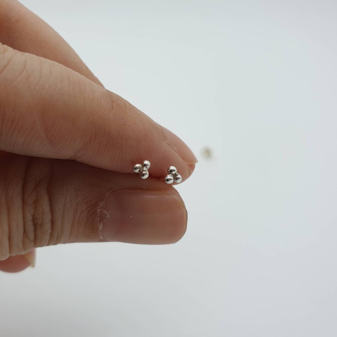 2 Mm Mini Triangle Dots Stud Earrings, Three Dots, 925 Sterling Silver, Super Tiny Stud Earrings ...