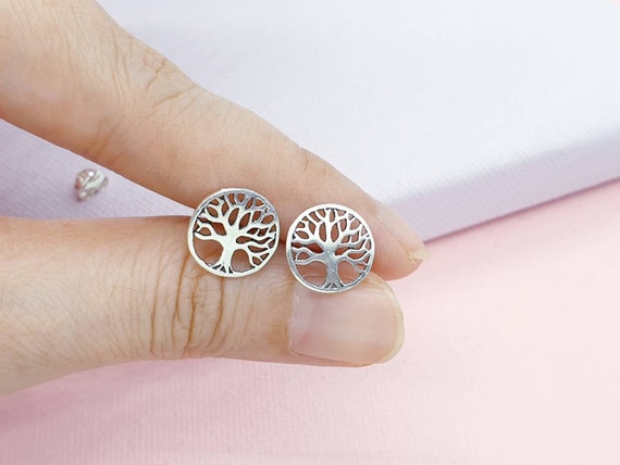10 mm Tree of life earrings sterling silver 925 Sterling | Etsy