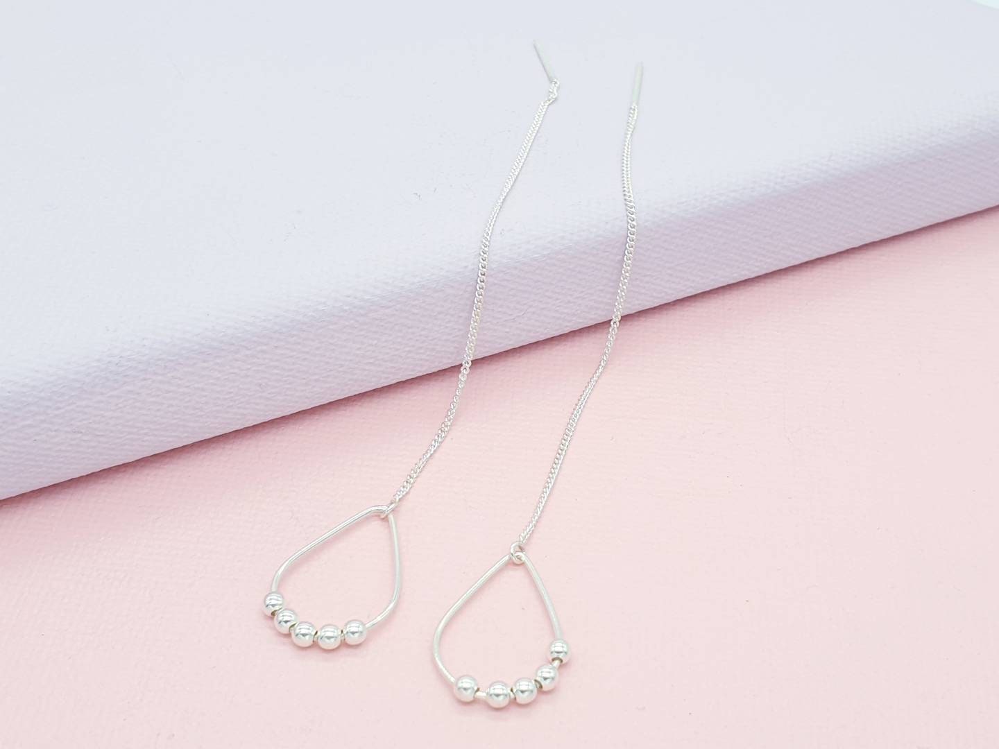 Water Drop Long Chain Earrings 925 Sterling Silver Ellipse - Etsy