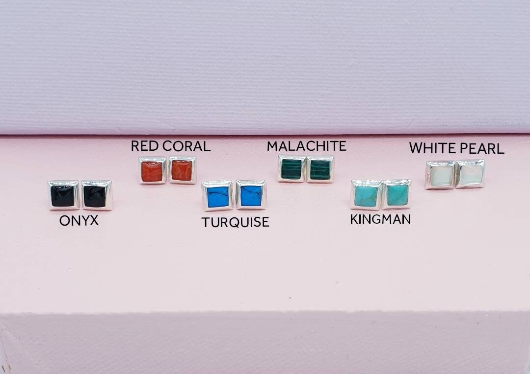 Raw Stone Earrings silver Square Stud Earrings Earrings Raw - Etsy
