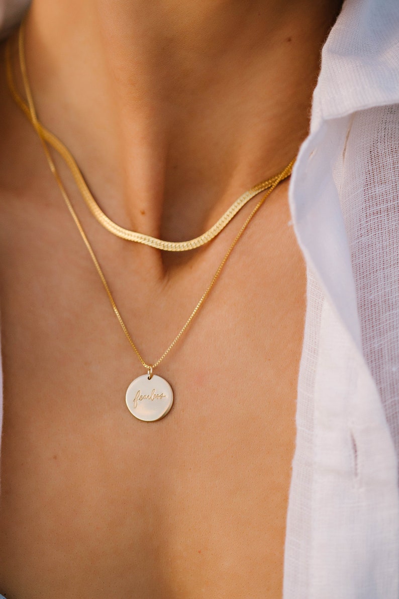 Fearless Necklace Disc Necklace Affirmation Necklace - Etsy