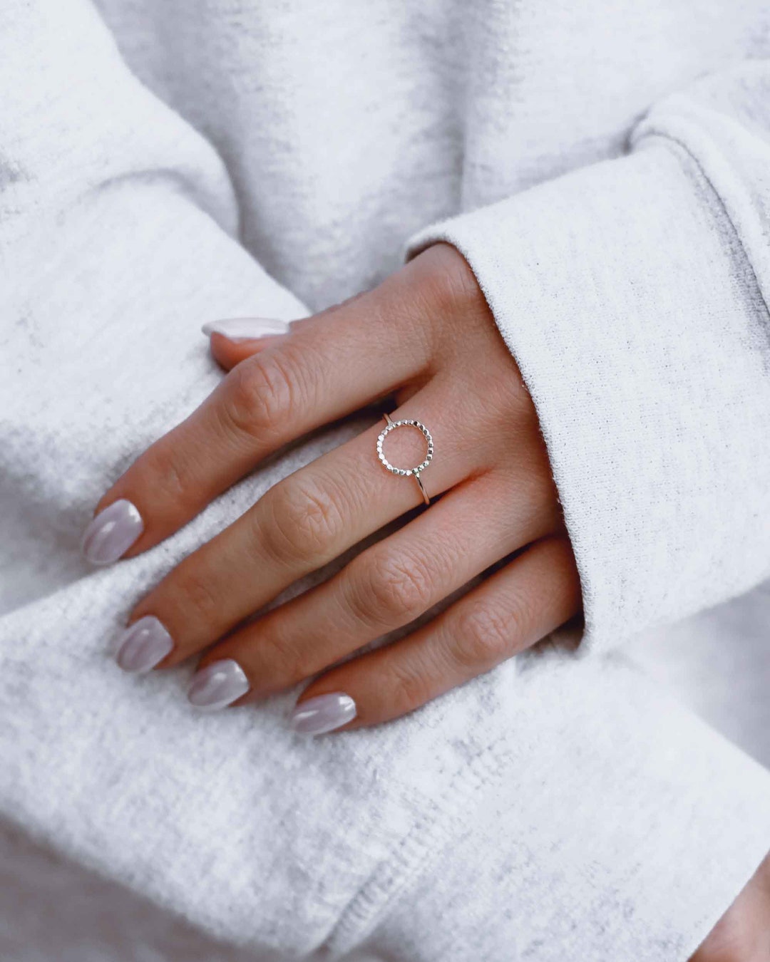 Beaded Circle Ring, Sterling Silver, Open Round Ring, Open Wire Ring ...