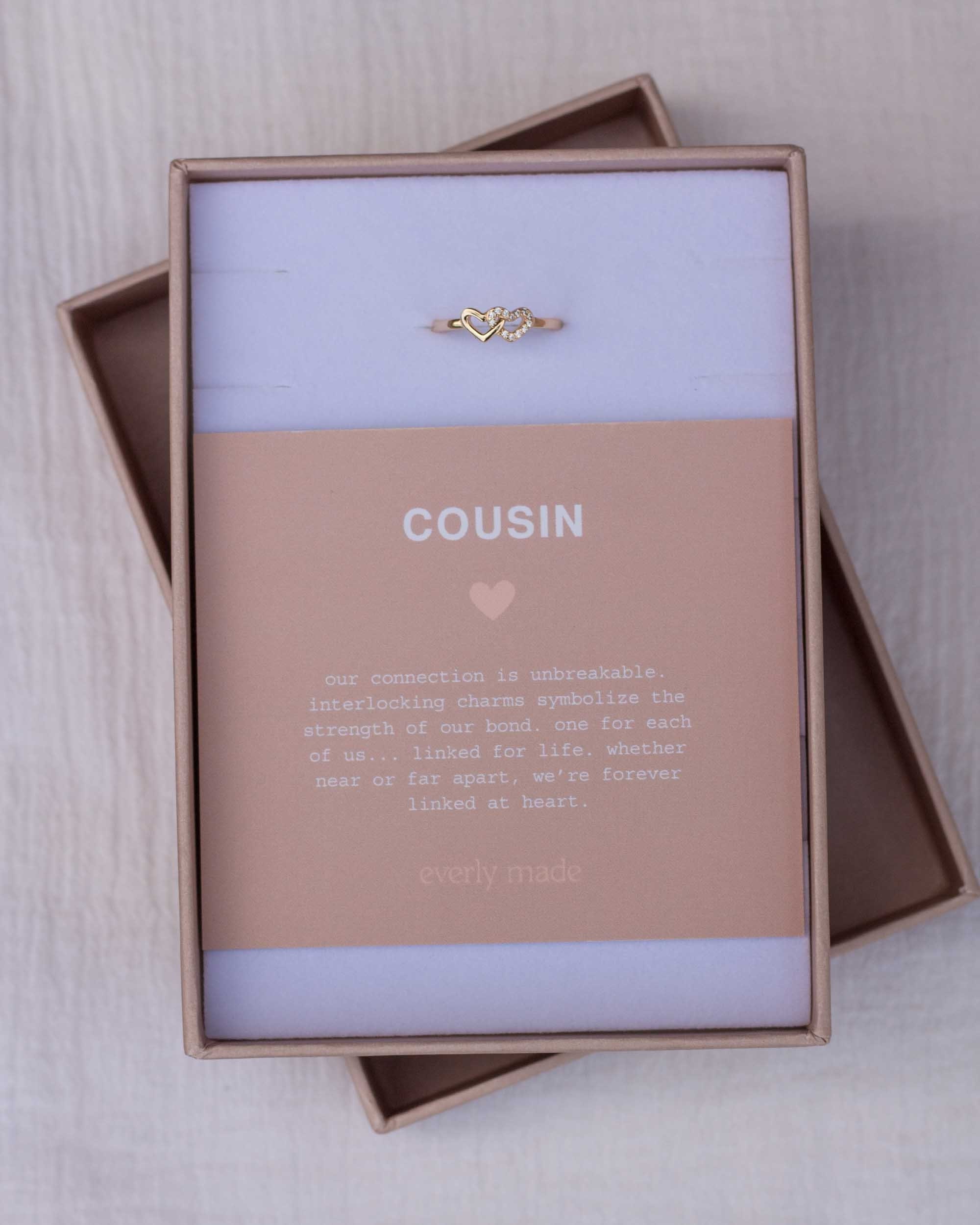 Cousin Linked Heart Ring With CZ, Gift Idea for Cousin, Tiny Pave Cubic ...