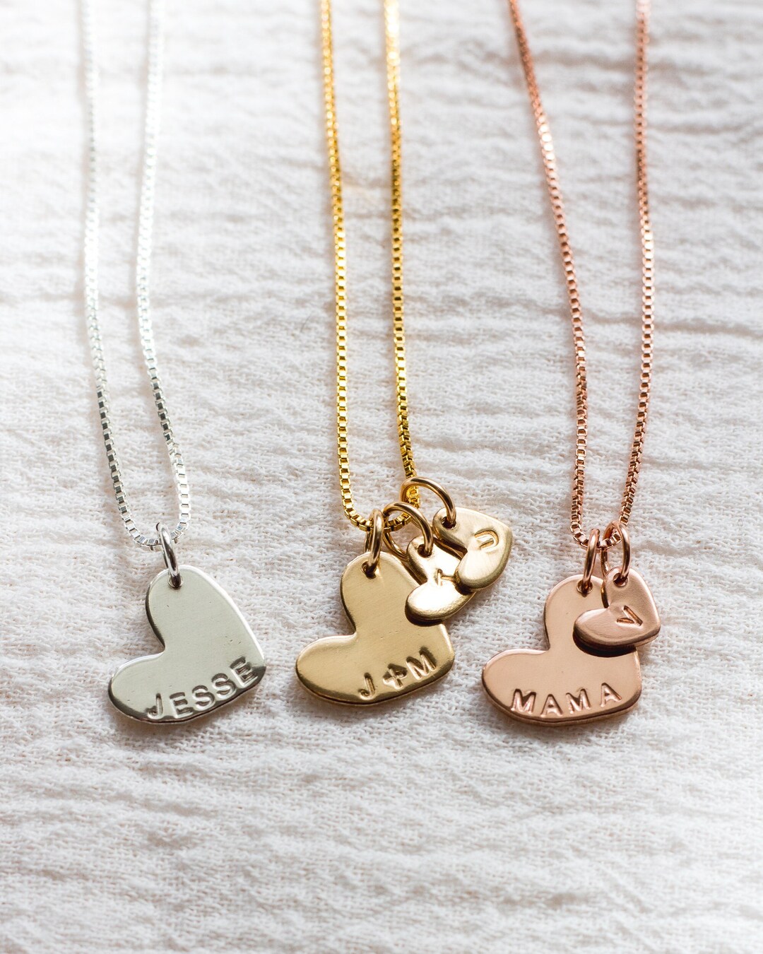 Personalized Heart Necklace, 2 Hearts Necklace, 3 Hearts Necklace ...