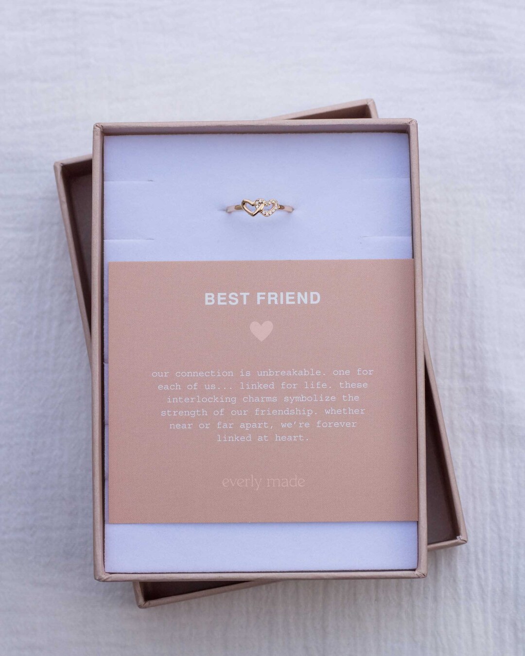 Best Friend Linked Heart Ring With CZ, Jewelry Gift Idea, Tiny Pave ...