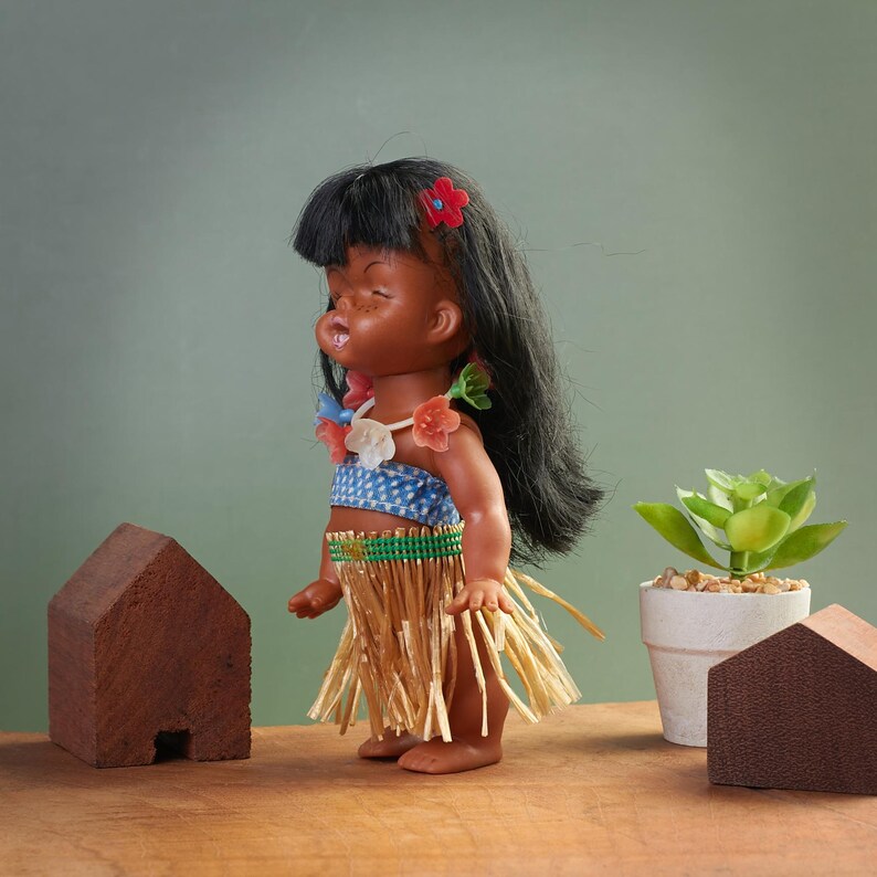 16cm Tall Vintage Hawaiian Hula Baby Girl Doll Rubber Vintage Moody ...