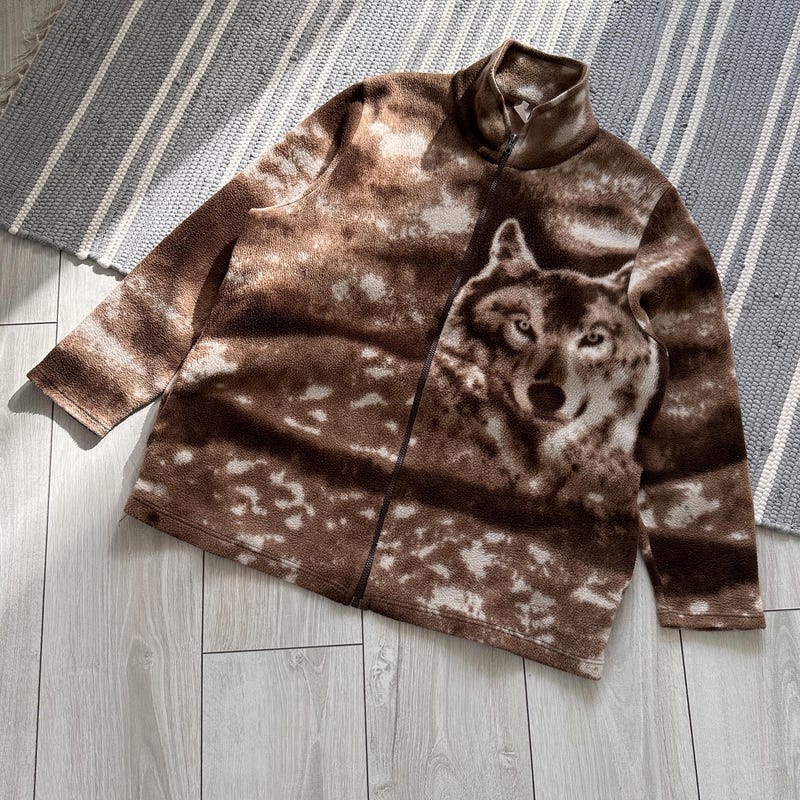Wolf Fleece Jacket - Etsy UK
