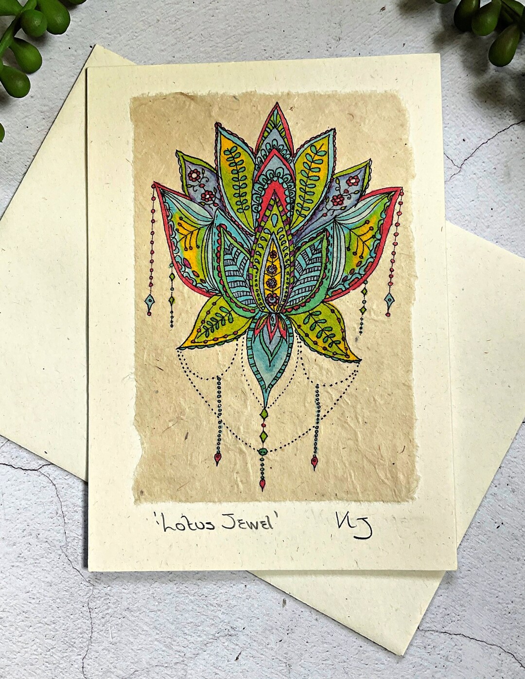 Lotus Flower Art Card, Lotus Flower Greeting Card, Handmade Lotus ...