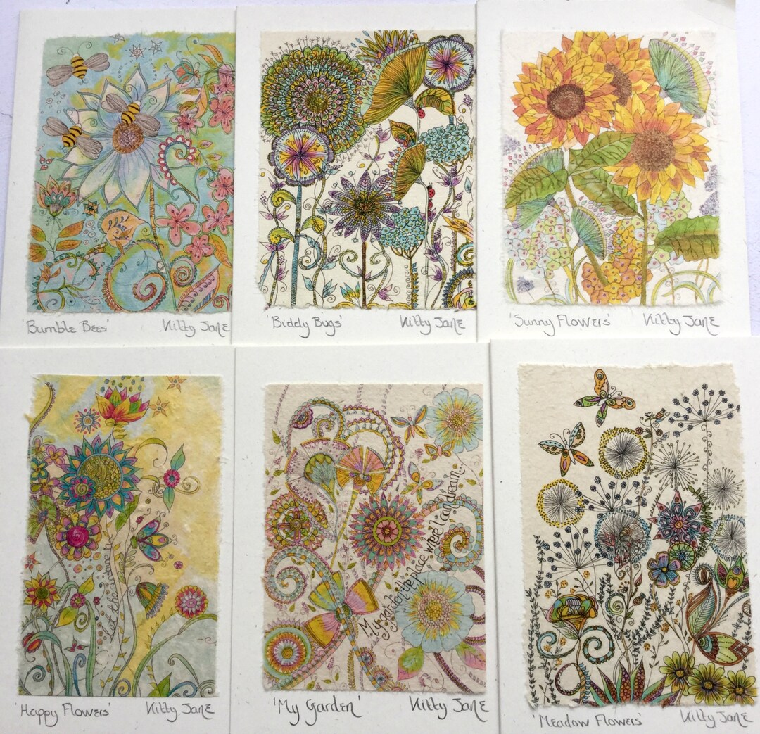 Pack of Floral Bohemian Greeting Cards Boho Flower Greeting - Etsy UK