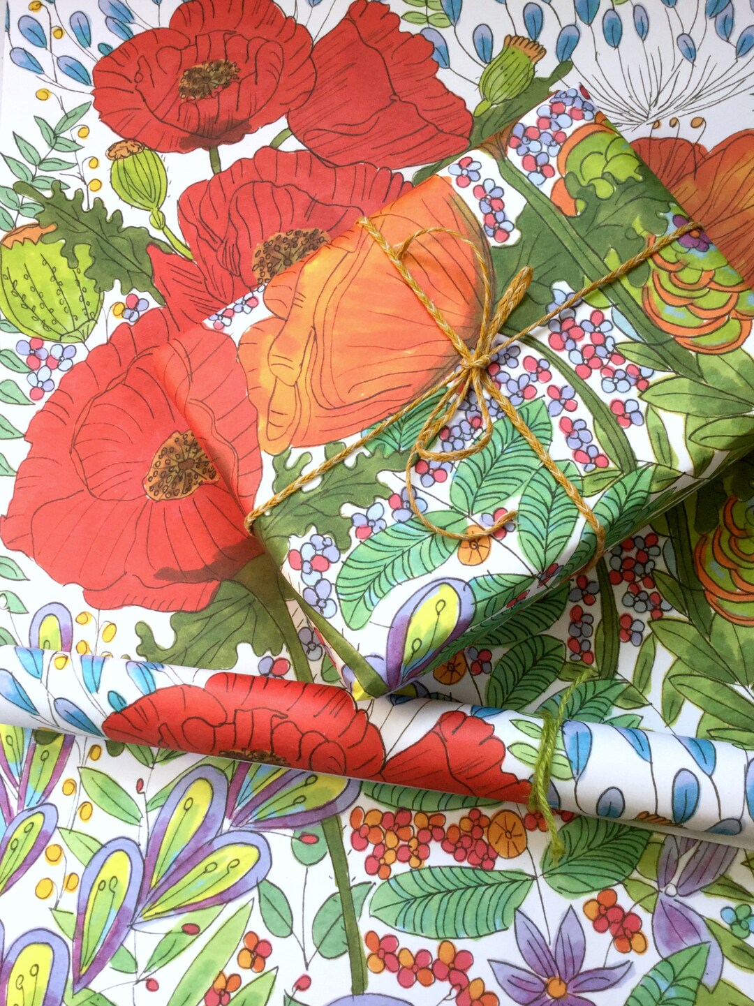 Gift Wrap Paper, Recycled Wrapping Paper, Poppy Gift Wrap, Poppy ...