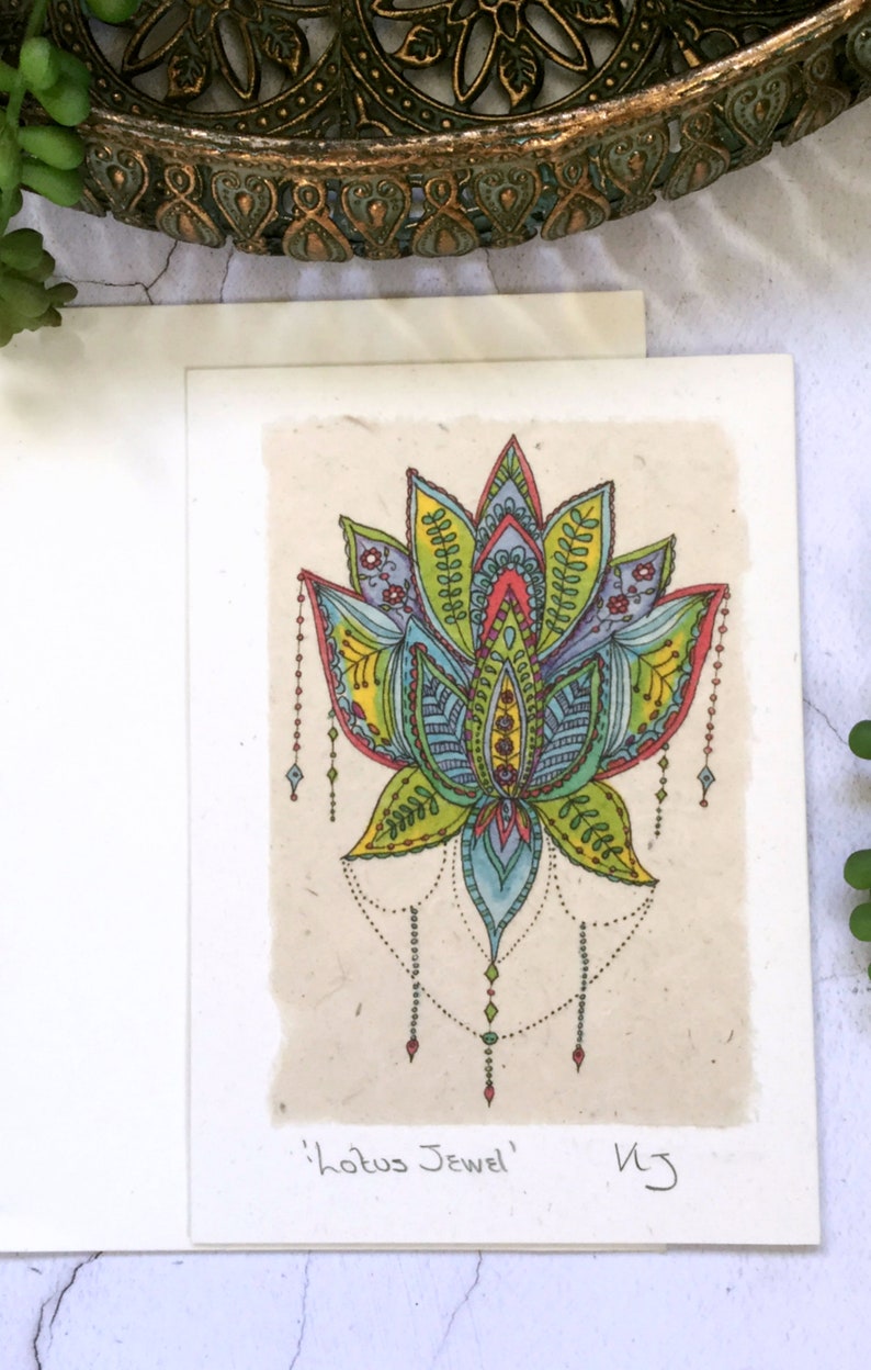 Lotus Flower Art Card Lotus Flower Greeting Card Handmade - Etsy UK