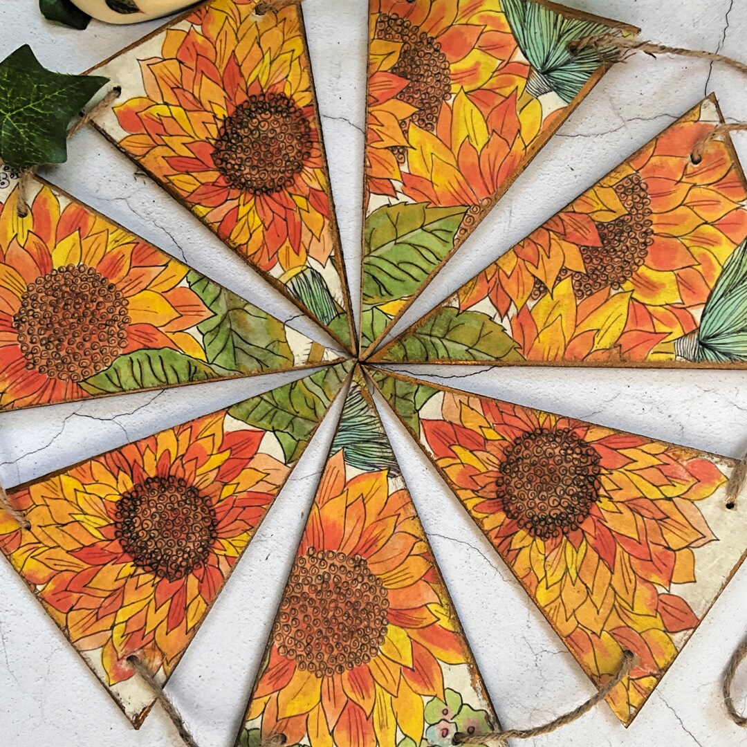 Hippy Hippie Sunflower Bunting, Yellow Floral Garland, Handmade ...