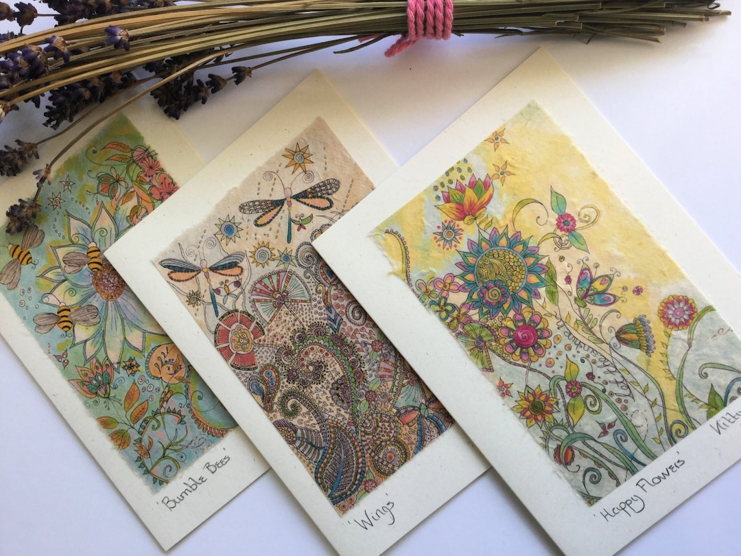 Handmade Mandala Art Cards: Pen & Ink Floral Greeting Cards - Etsy