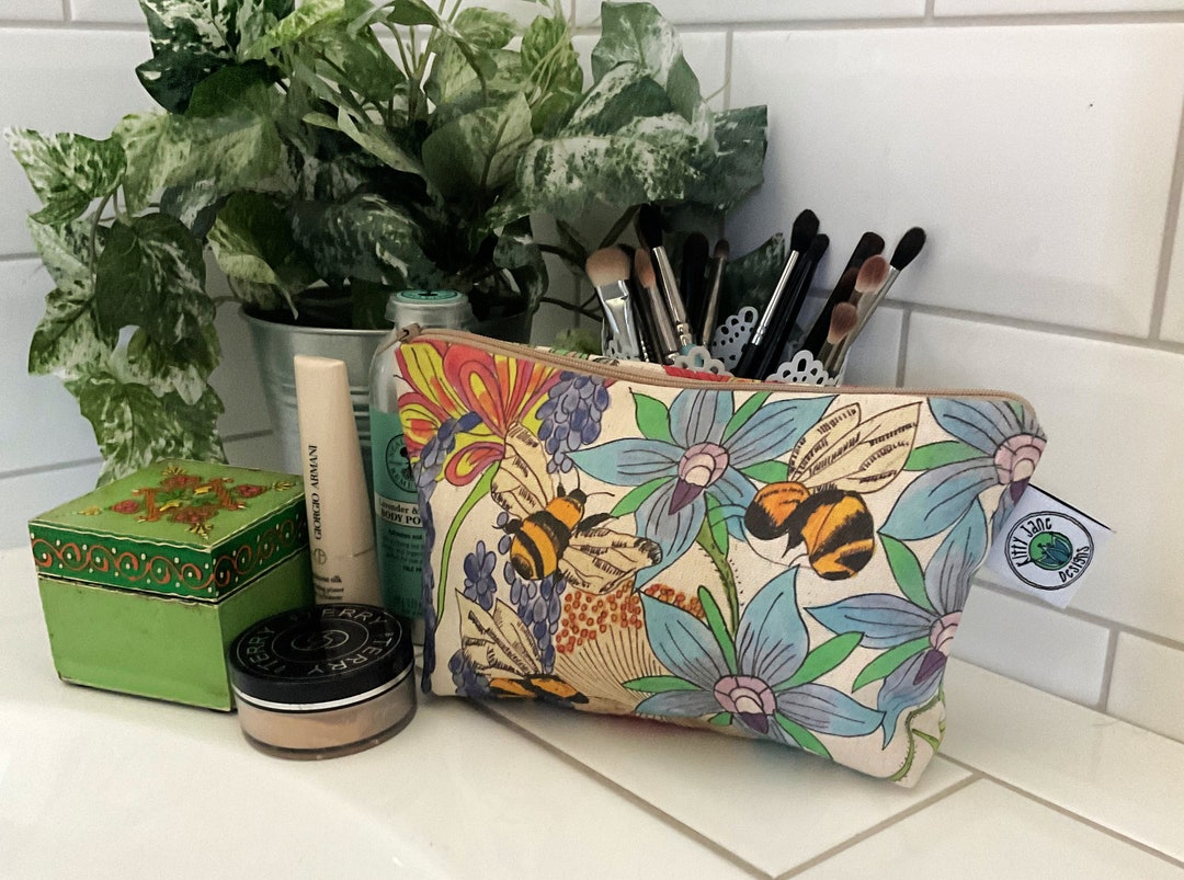 Borage & Bees Makeup Bag: Handmade Organic Cotton Travel Pouch - Etsy