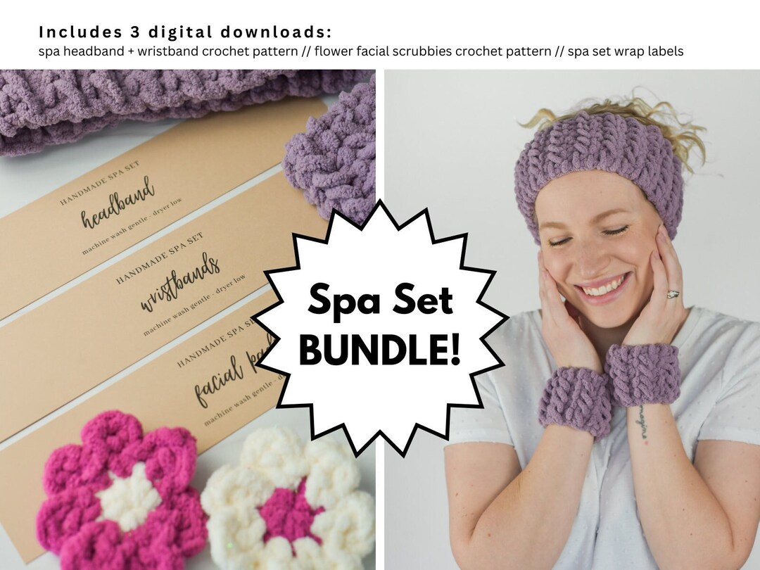 SPA SET BUNDLE - Crochet Headband, Wristband, Face Pads, and Wrap ...
