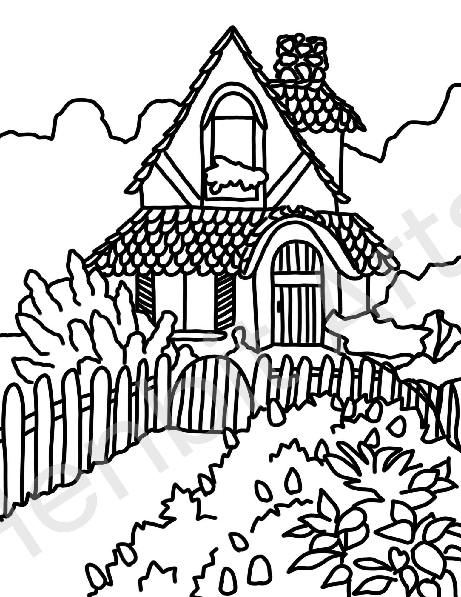 Printable Cozy Cottagecore Coloring Pages, Bold Lines - Etsy