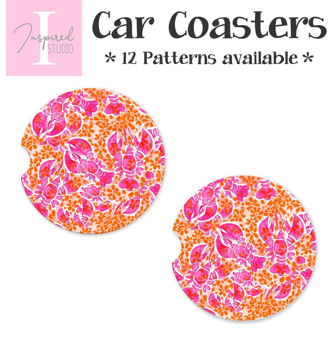 Car Cup Holder Coasters, Lilly Inspired Car Coasters, Coastal Car ...